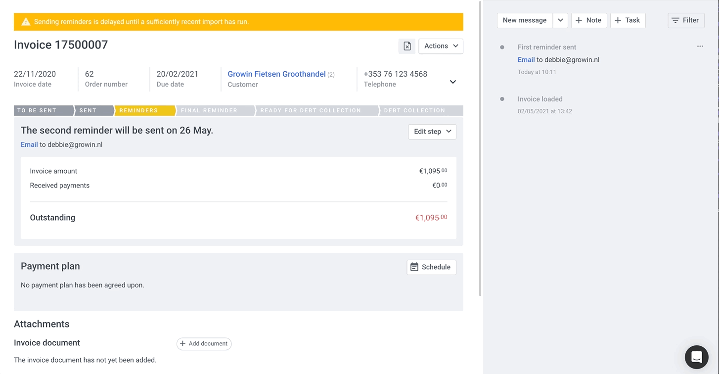 How can I resend an invoice/reminder to the correct email address?